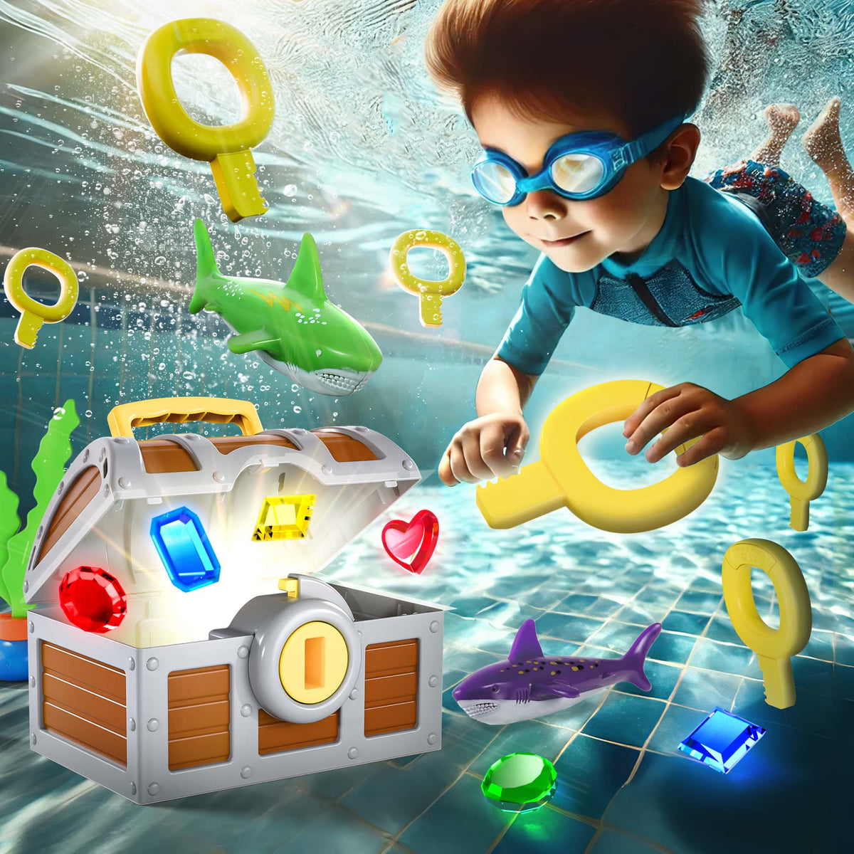 Pool Wave Kids Diving Pool Toy, Treasure Chest Water Dive Game – iPlay ...