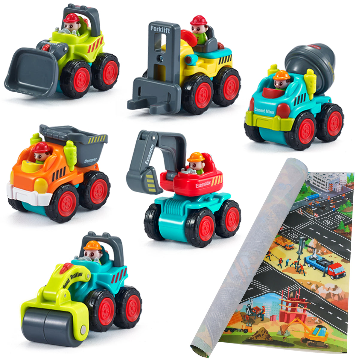 Construction Toy Trucks, Baby Mini Push Go Cars W/ Playmat – iPlay ...