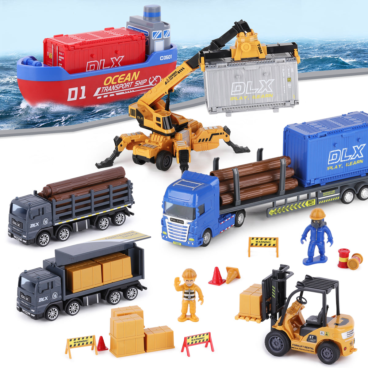 Cargo Transport Truck Toys Set, Kids Harbour Ship Construction Vehicle ...