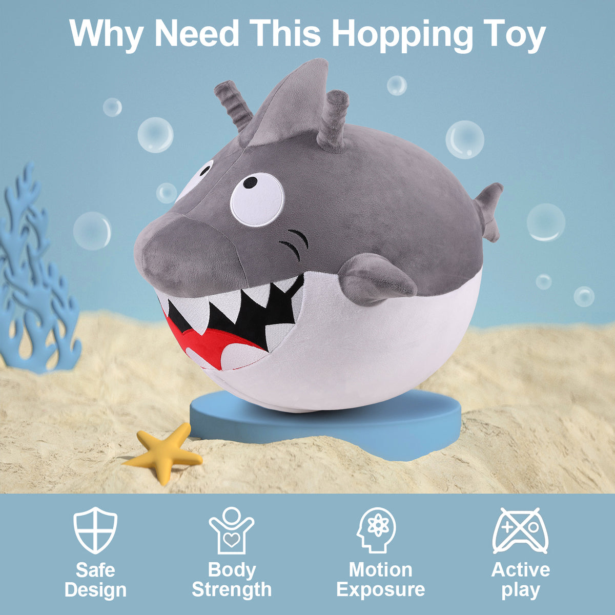 iPlay, iLearn Bouncy Pals Kids Shark Hopper Ball Animal Ride On Toy ...