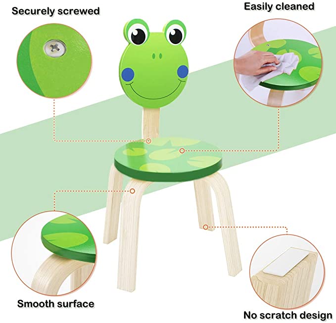 2 PCS Animal Cow & Frog Wooden Kids Cute Chair Sets – iPlay iLearn Toys