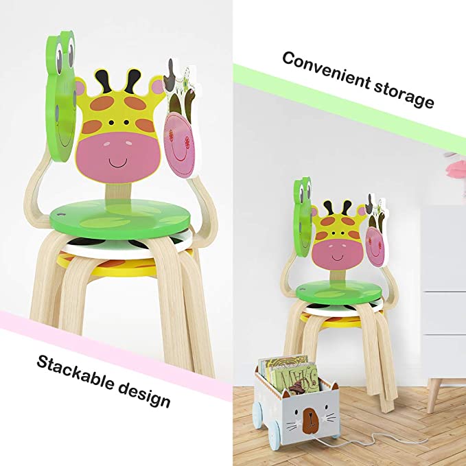 2 PCS Animal Cow & Frog Wooden Kids Cute Chair Sets – iPlay iLearn Toys